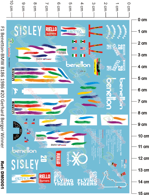 Benetton BMW B186 - G.Berger - Obtisky 150x105mm DMP Decals - V měřítku ...
